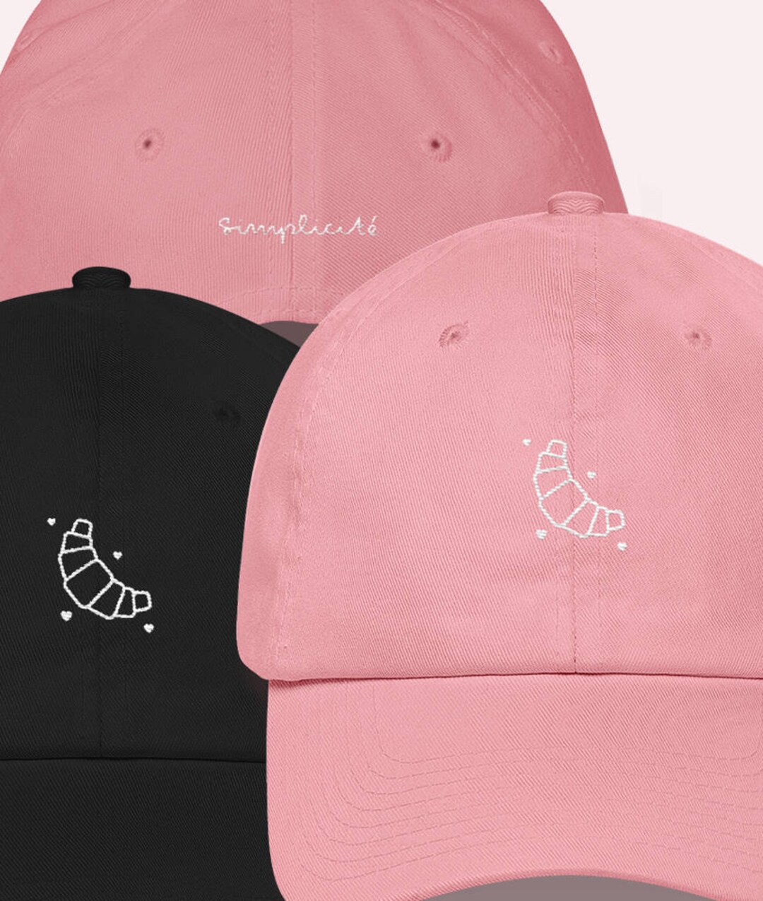 Croissant Simplicité Heart Embroidered Kawaii Hat - French Croissant ...