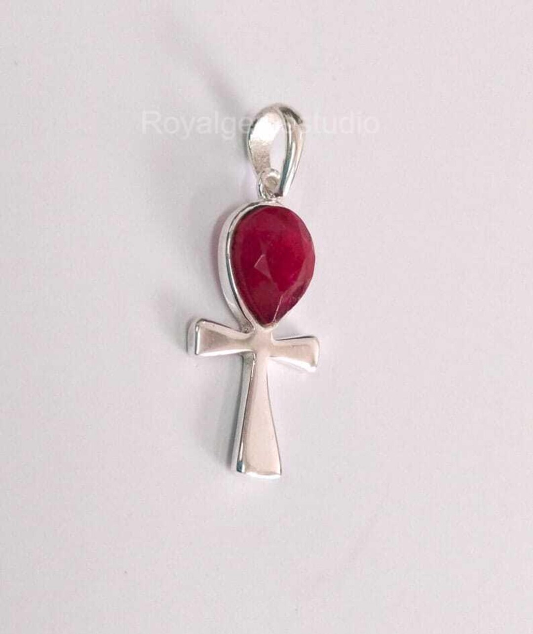 Ruby Ankh Cross Pendant, 925 Sterling Silver Pendant, Ruby Pear Pendant ...