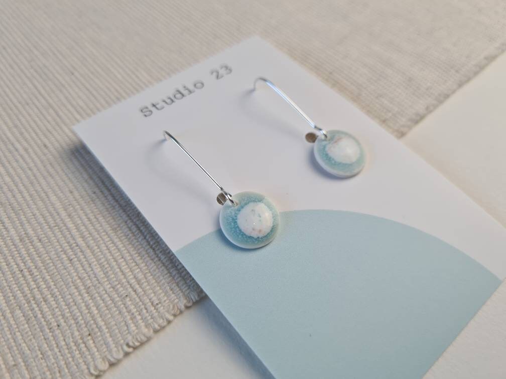 Simple Drop Earrings, Ceramic Earrings, Handmade Dangle Earrings, Pale ...