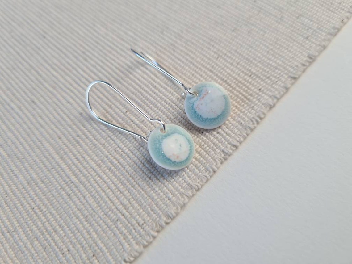 Simple Drop Earrings, Ceramic Earrings, Handmade Dangle Earrings, Pale ...