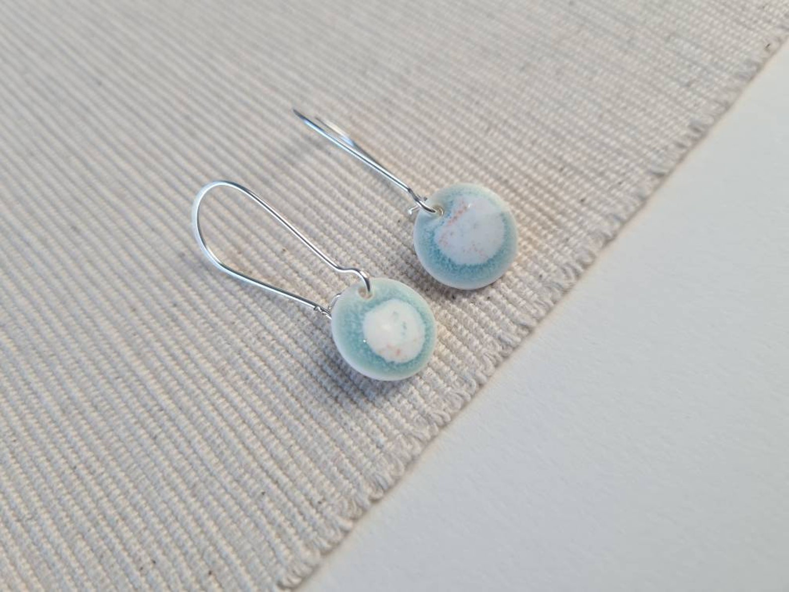 Simple Drop Earrings, Ceramic Earrings, Handmade Dangle Earrings, Pale ...