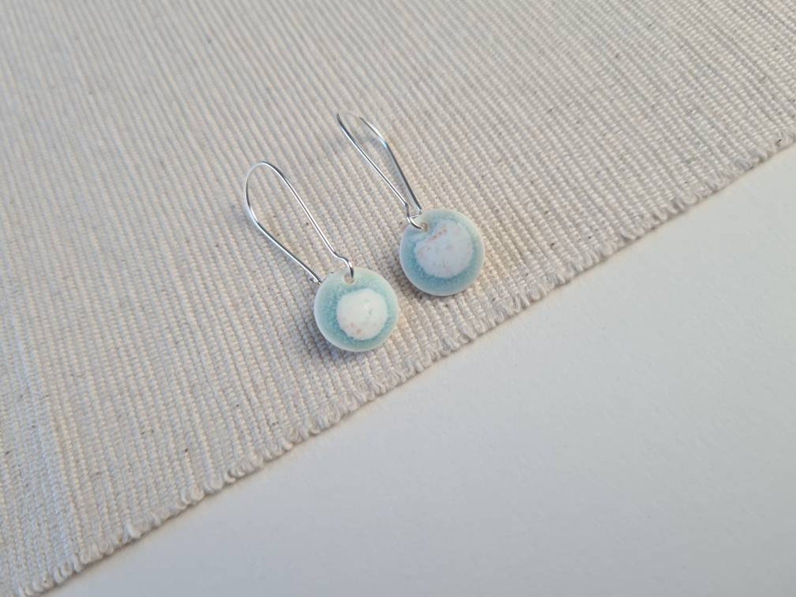 Simple Drop Earrings, Ceramic Earrings, Handmade Dangle Earrings, Pale ...
