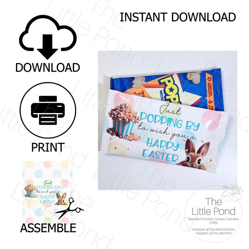 Printable Easter Popcorn Wrapper Template, Printable Easter Bunny ...