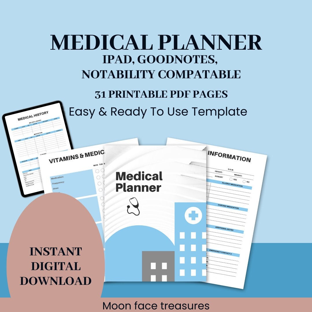 Medical Planner Printable PDF, Medical Trackers, Medical History Form ...