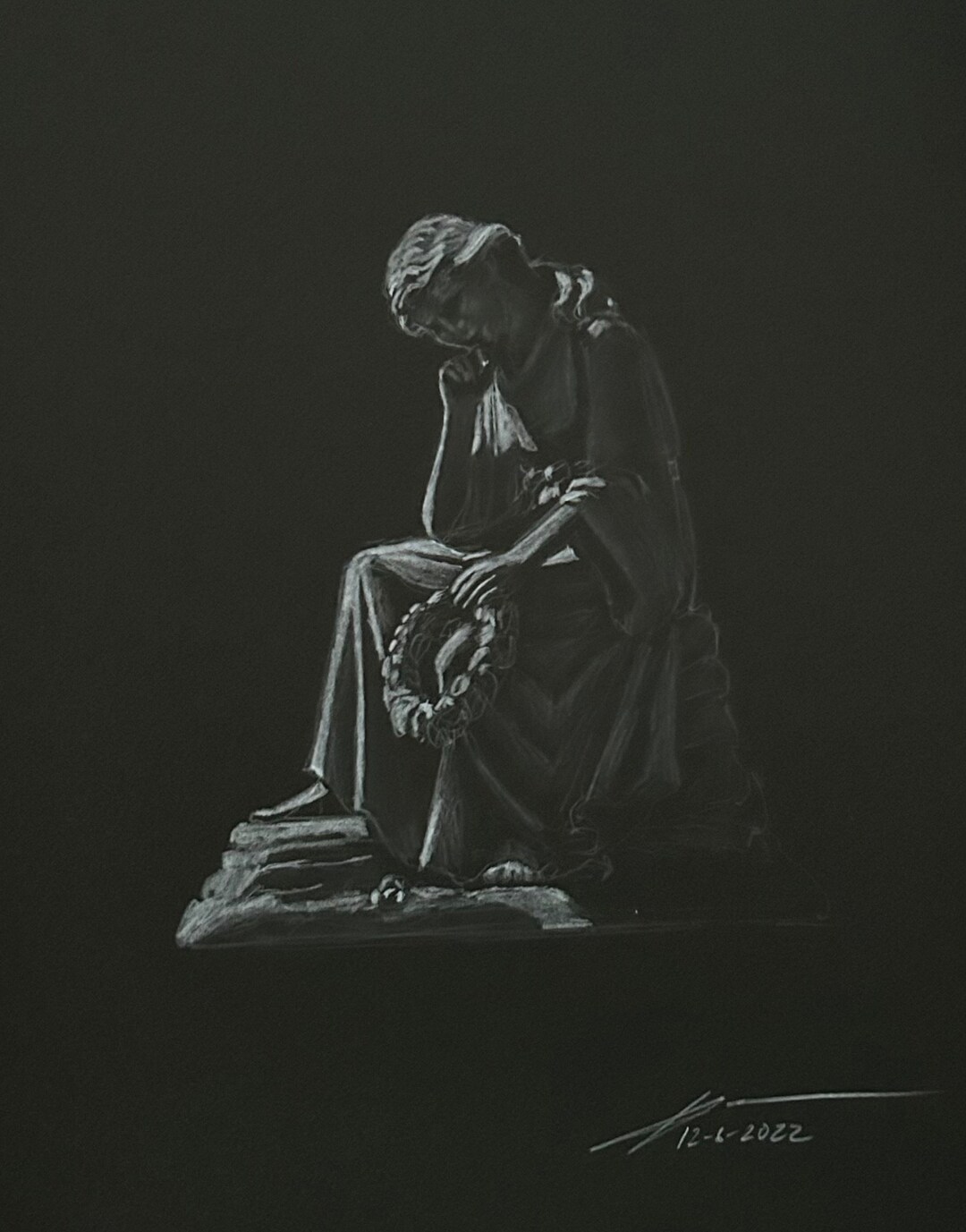 Original Color Pencil Drawing of Cemetery Angel Statue on 8.5 X 11 ...