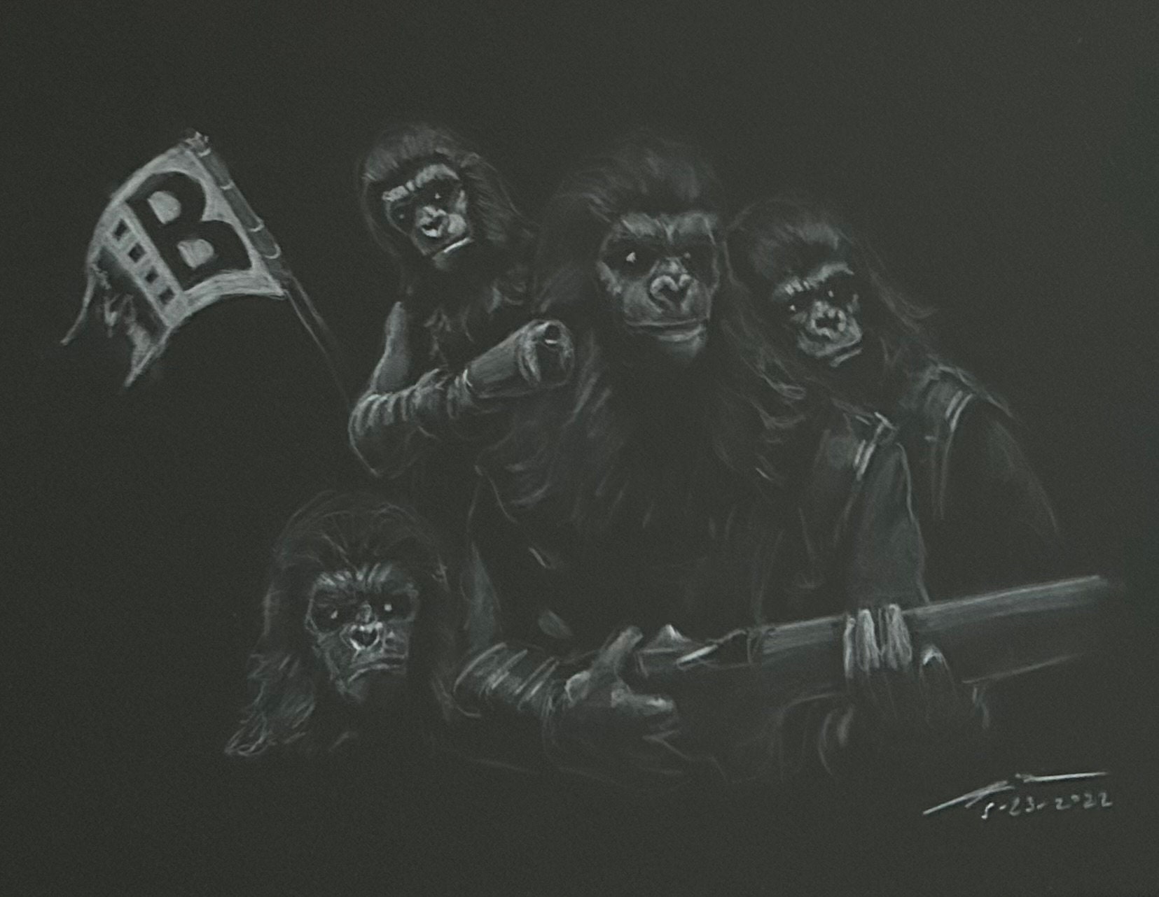 Planet of the Apes Original Art Color Pencil Drawing on 8.5 X 11 Black ...