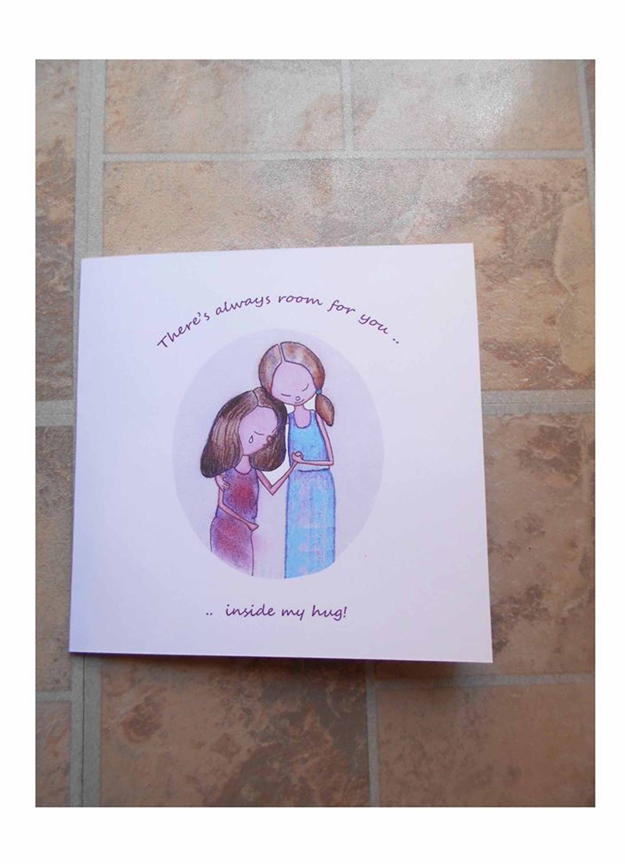 Friendship Card: Two Friends Hugging, BFF Note Card - Etsy