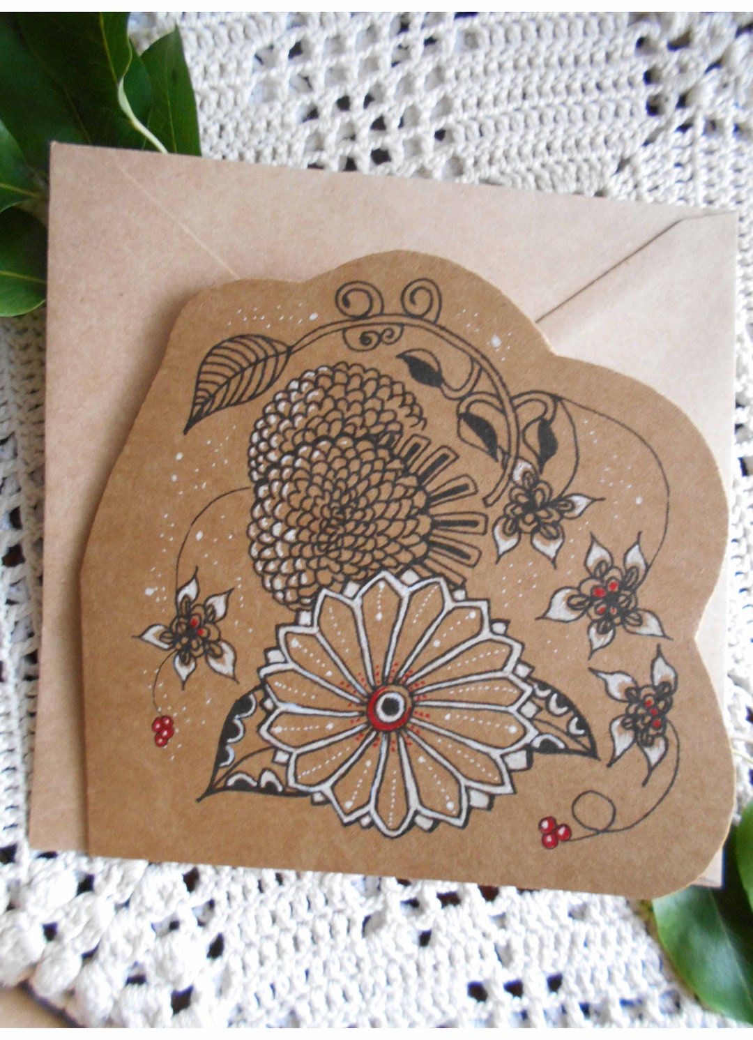 Floral Christmas Card Kraft Greeting Card Free Shipping - Etsy