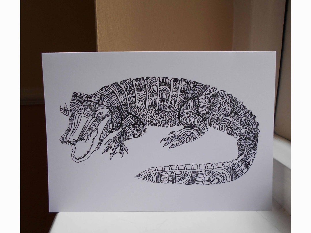 Alligator Greeting Card - Alligator Print - Handdrawn - Etsy