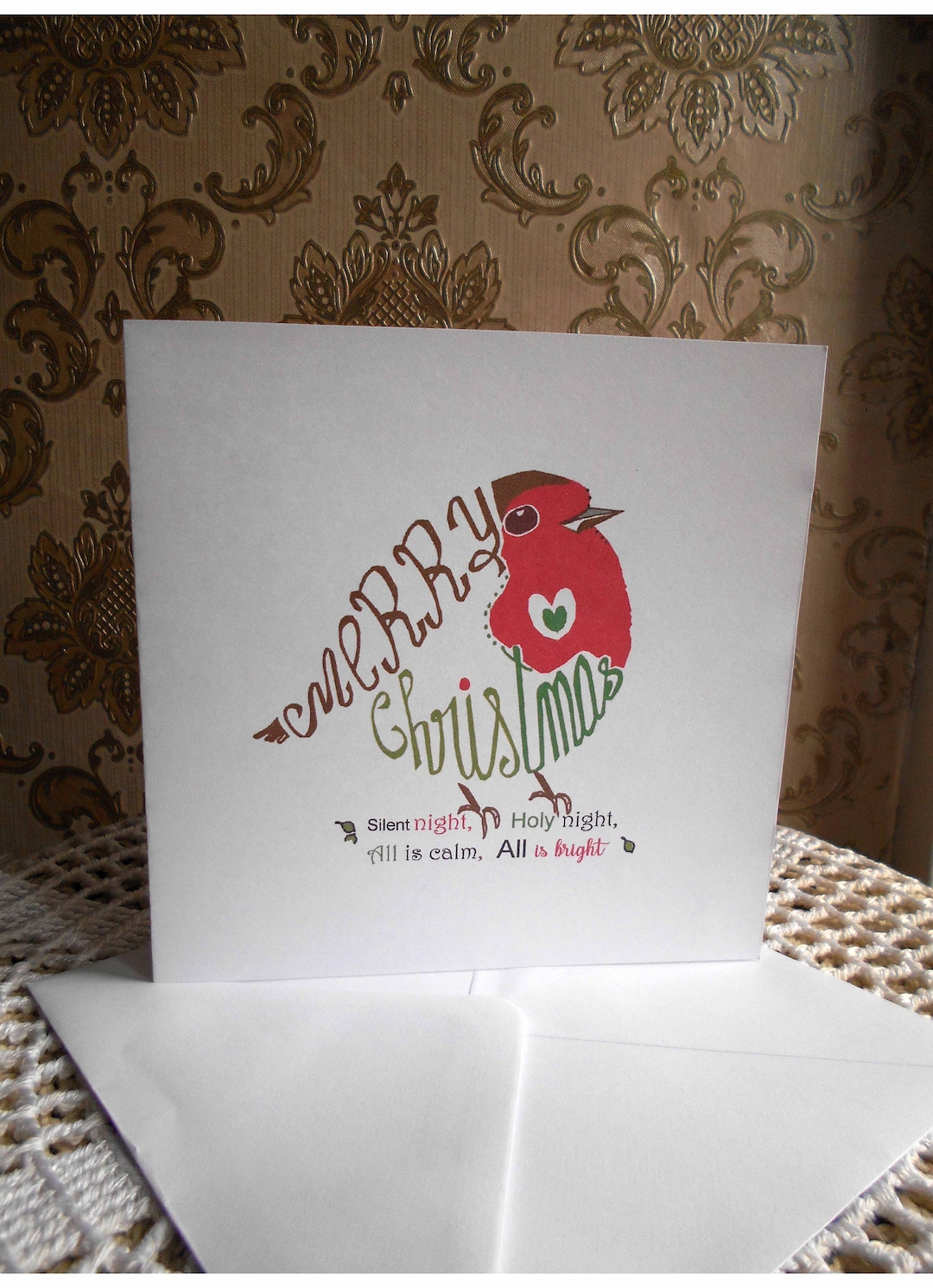 Robin Christmas Card Bundle, Pack of 4 Handdrawn Notelets, Single ...