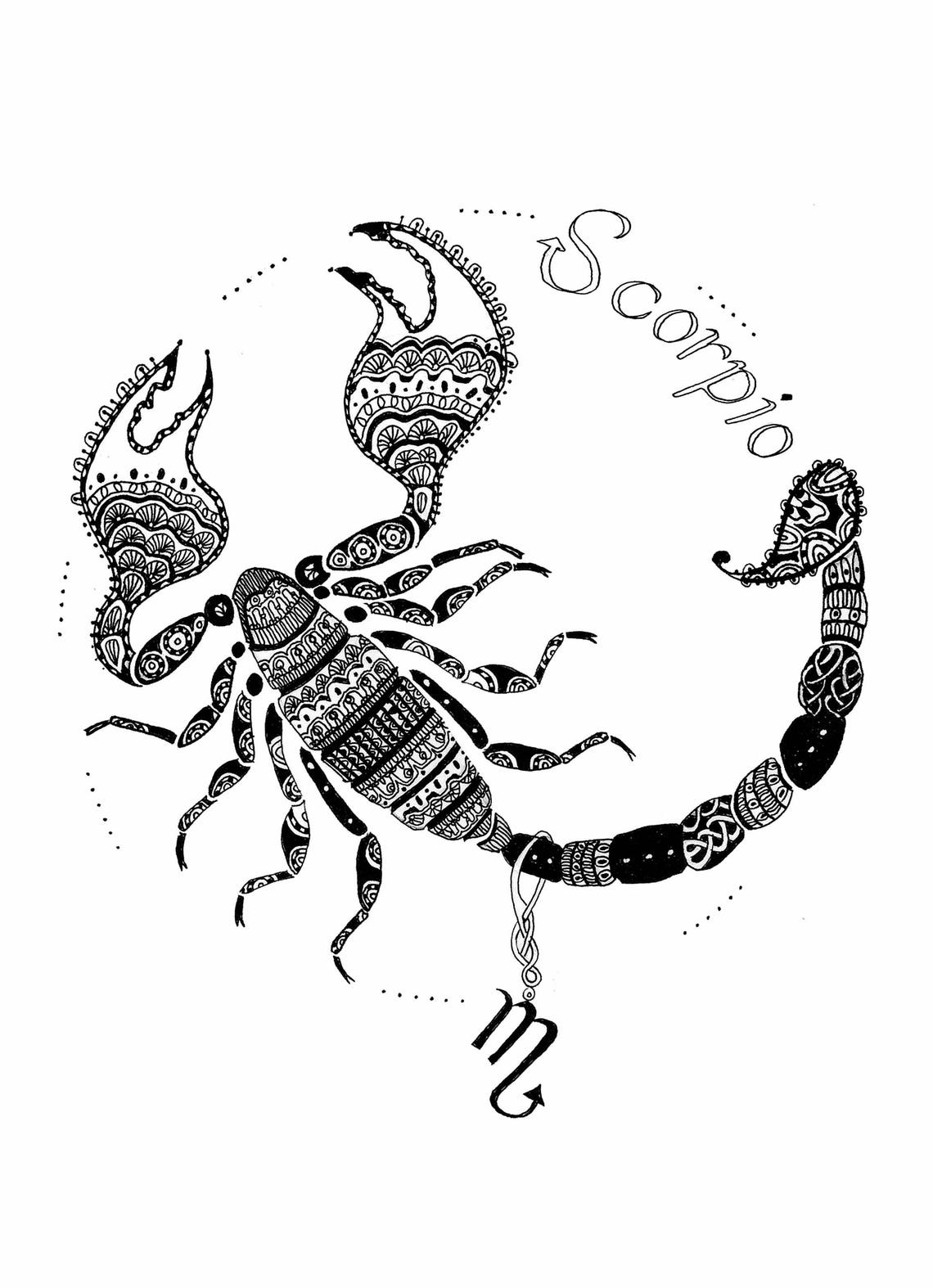 Scorpio Zodiac Print: Pen and Ink Star Sign Art (digital Print) - Etsy