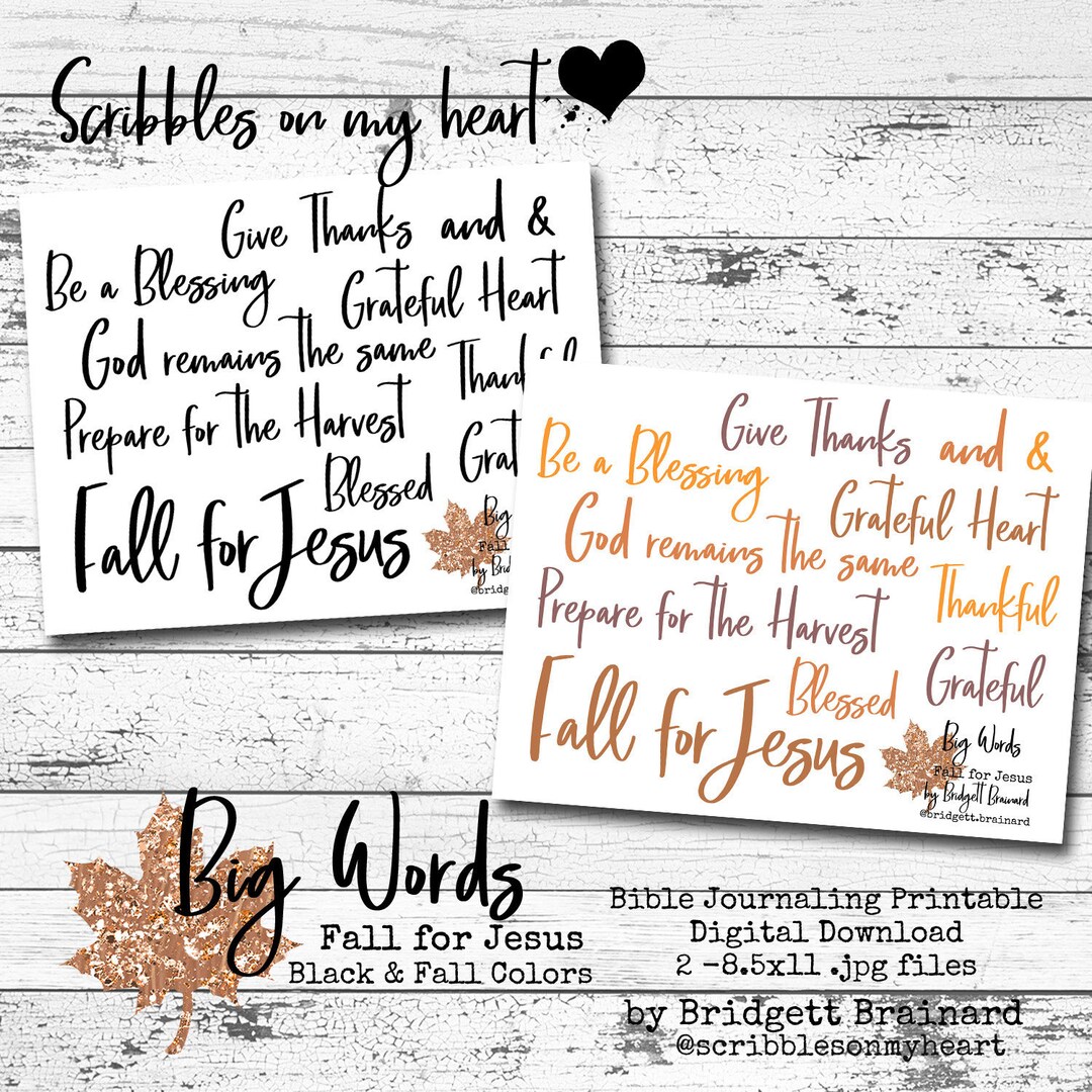 Bible Journaling Printable, Big Words, Fall for Jesus - Etsy