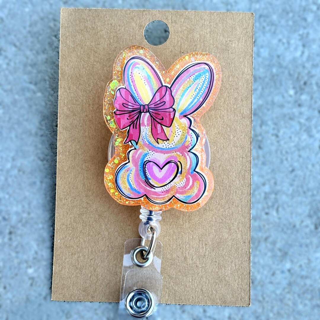 Easter Bunny Badge Reel, Sparkles, Badge Reel for Healthcare, Medical ...