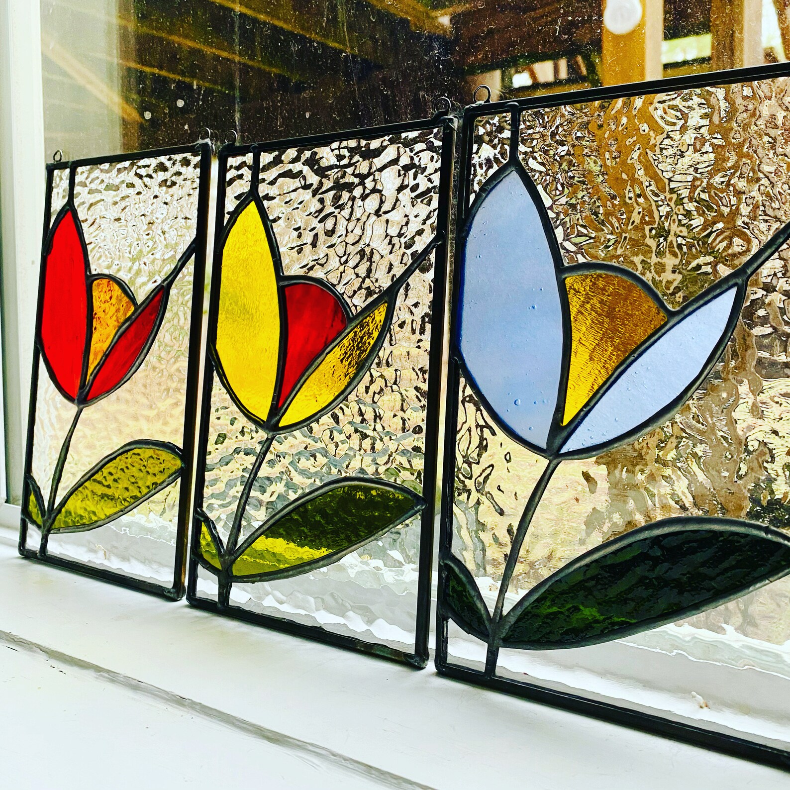 Small Modern Tulip Stained Glass Panel, Yellow, Mid Century Design ...