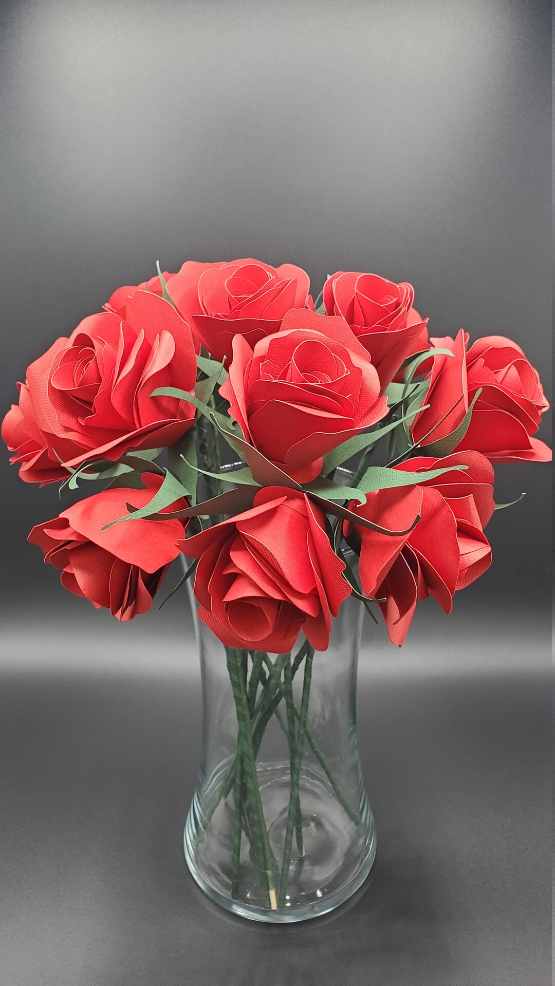 Red Paper Roses, One Dozen 12 Paper Roses, Stemmed, Valentine's Day - Etsy