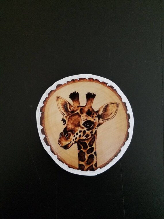 Vinyl sticker wood burned Giraffe head | Etsy
