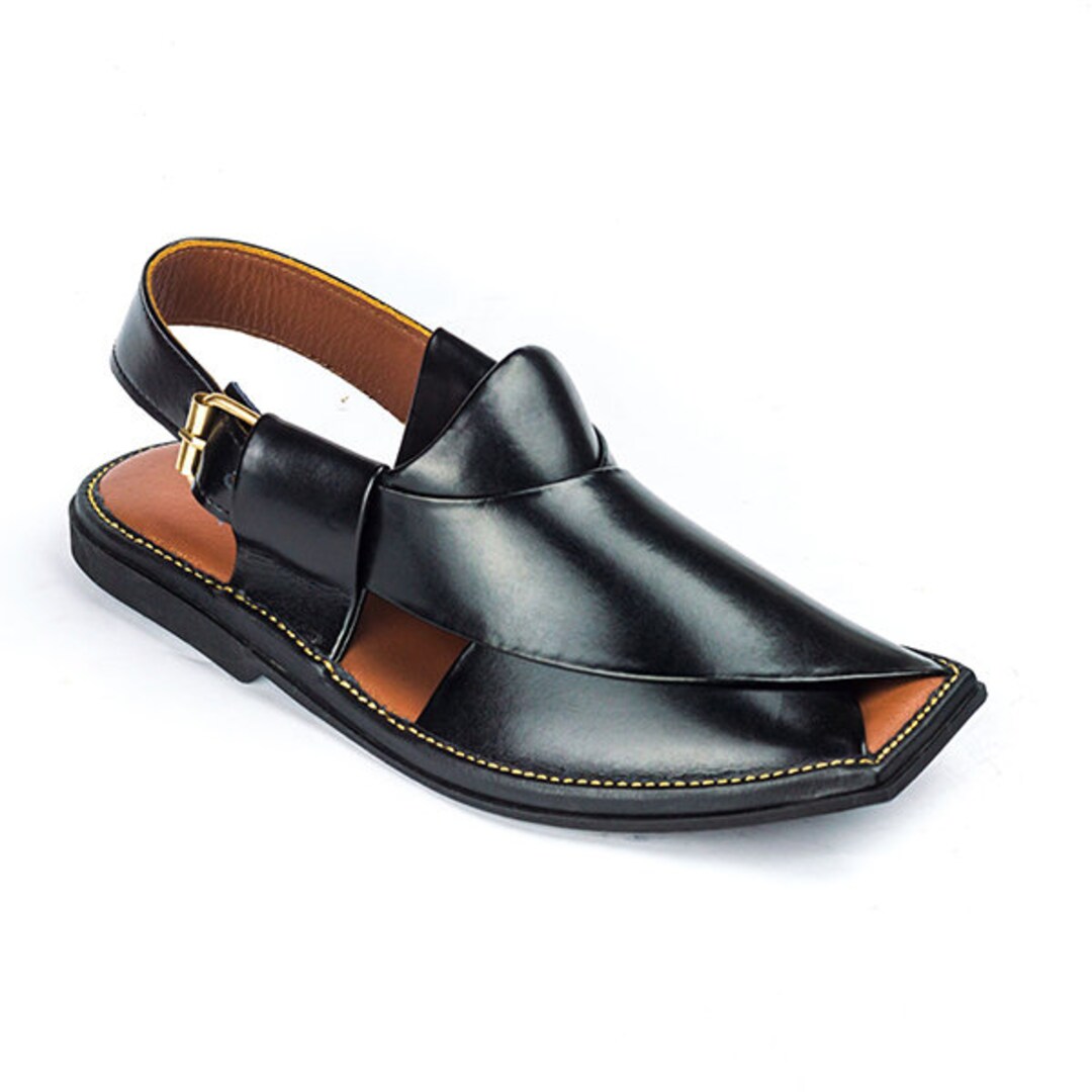 Zalmi Peshawari Chappal Black Cut - Etsy