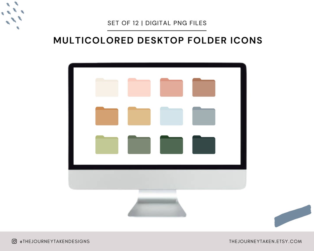 12 Multicolored Desktop Folder Icons, Desktop Personalization, Digital ...