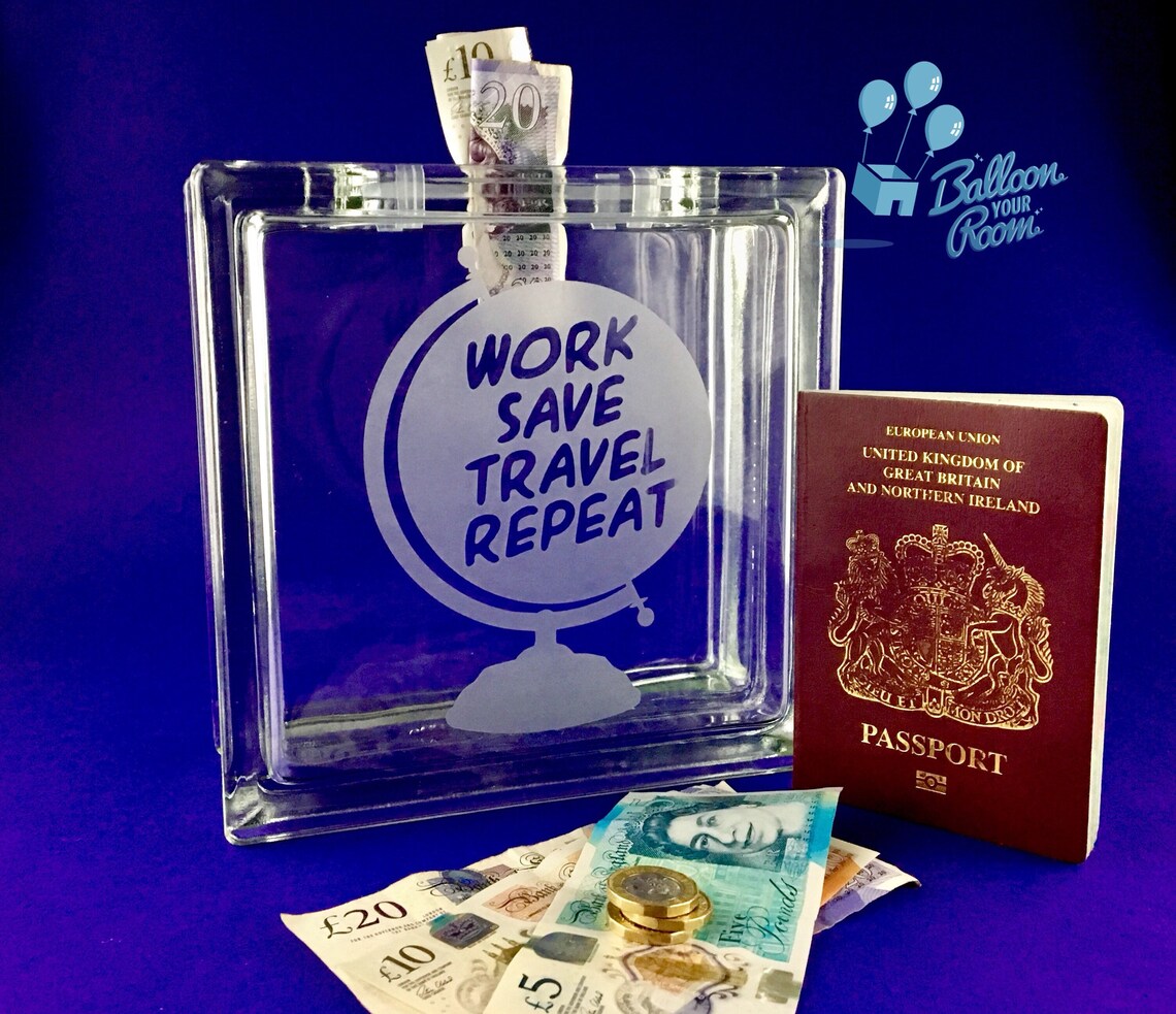 Work Save Travel Repeat Engraved Glass Block Money Box - Etsy