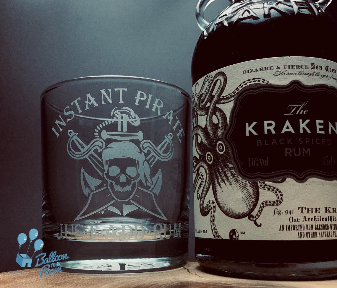 Instant Pirate Just Add Rum - Engraved Low-ball Glass - Rum Glass - Etsy UK