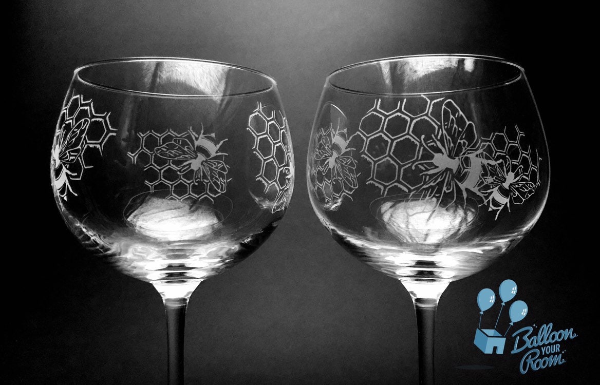 Bee and Honeycomb Balloon Gin Glass - Engraved Balloon Gin Glass - Etsy