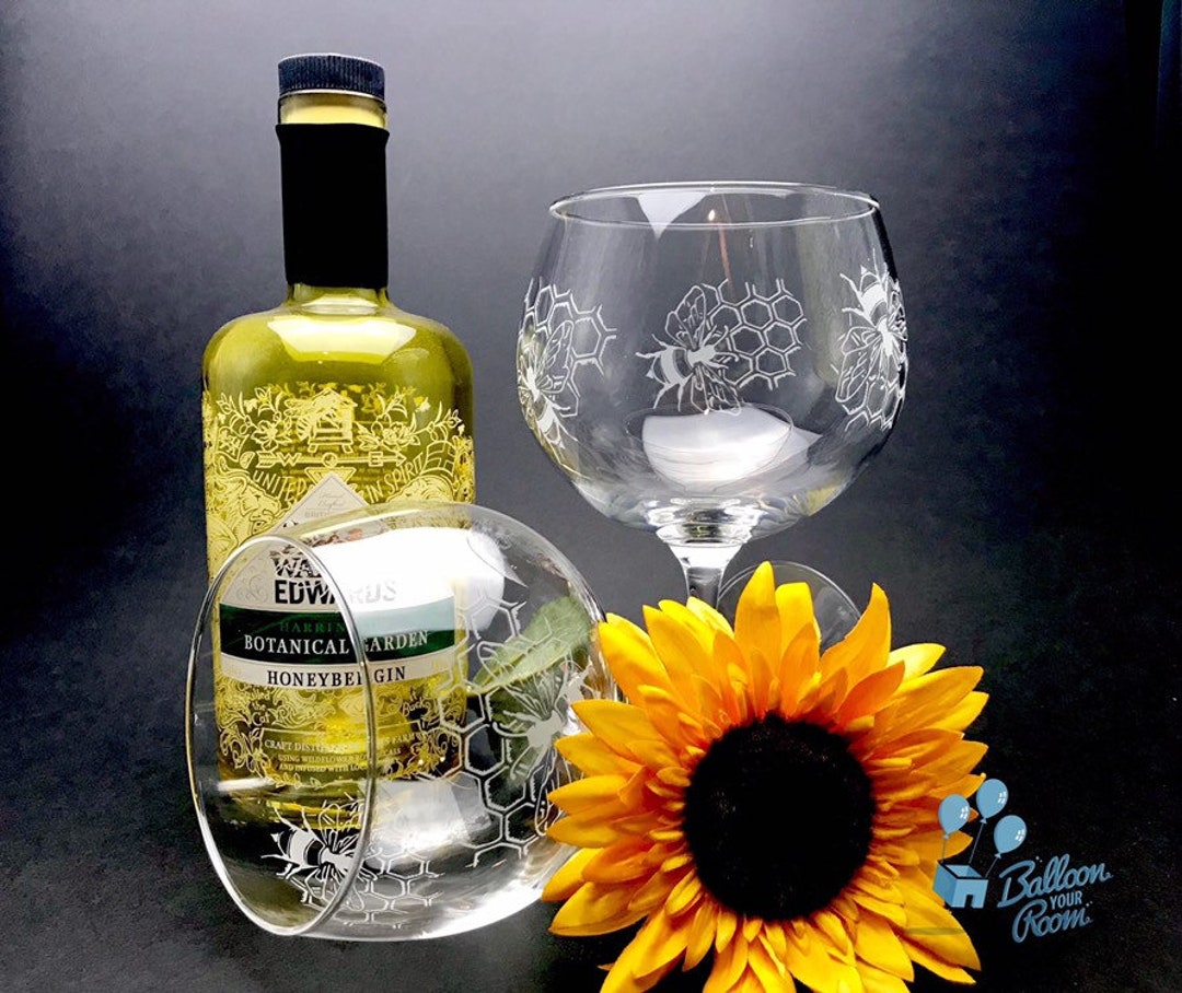 Bee and Honeycomb Balloon Gin Glass - Engraved Balloon Gin Glass - Etsy