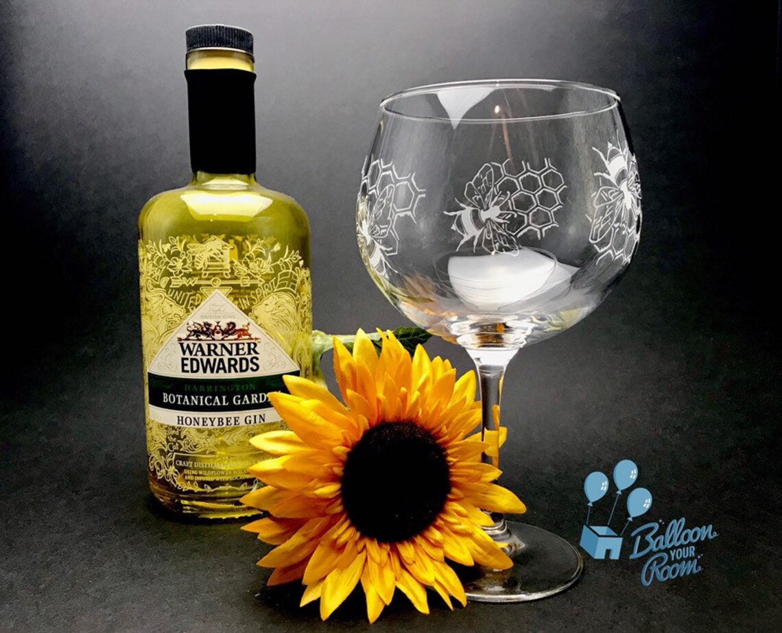 Bee and Honeycomb Balloon Gin Glass - Engraved Balloon Gin Glass - Etsy