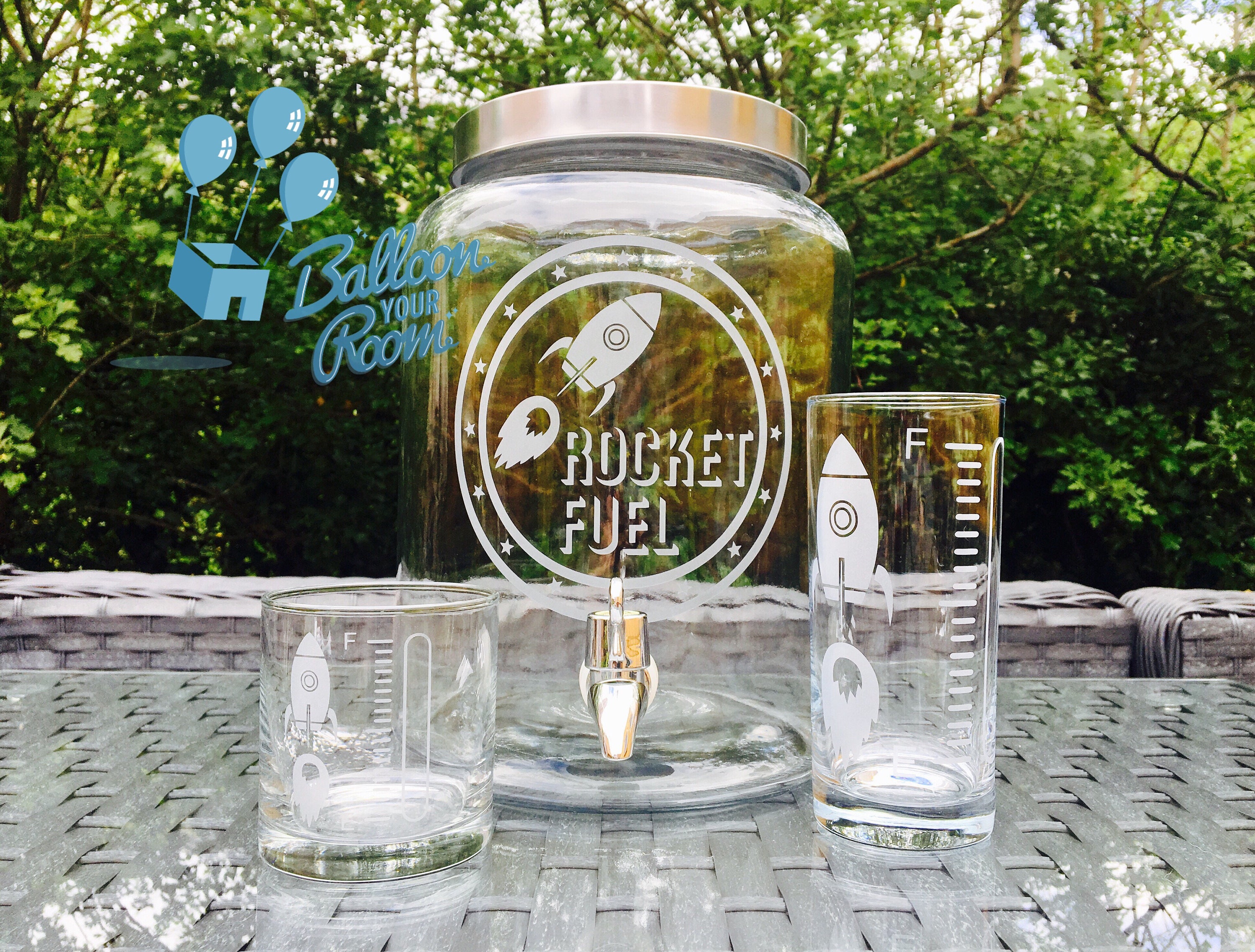 Rocket Fuel Glass Drinks Dispenser and Matching Glasses 7 - Etsy UK
