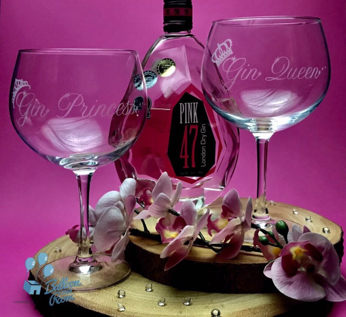 Gin Queen and Gin Princess Balloon Gin Glasses - Engraved Balloon Gin ...