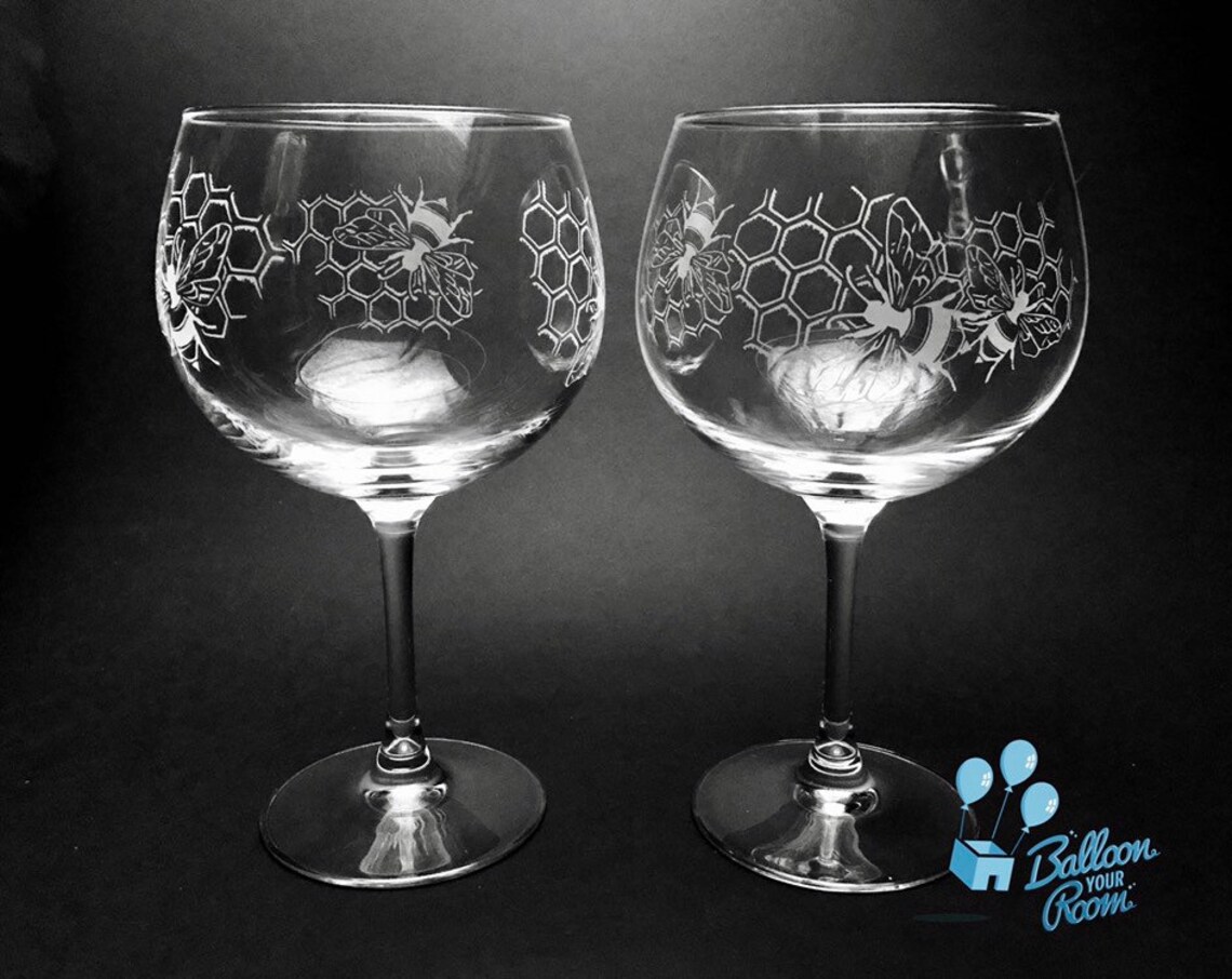 Bee and Honeycomb Balloon Gin Glass - Engraved Balloon Gin Glass - Etsy