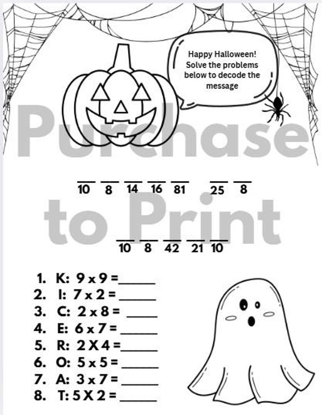 Halloween Multiplication Worksheet - Etsy
