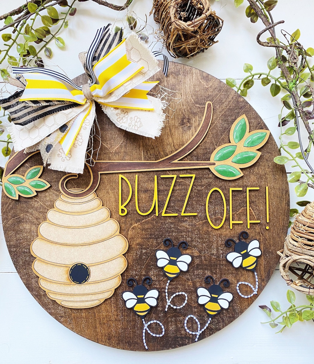 Buzz off Round Sign SVG File, Laser File, Glowforge SVG File, Bumble ...