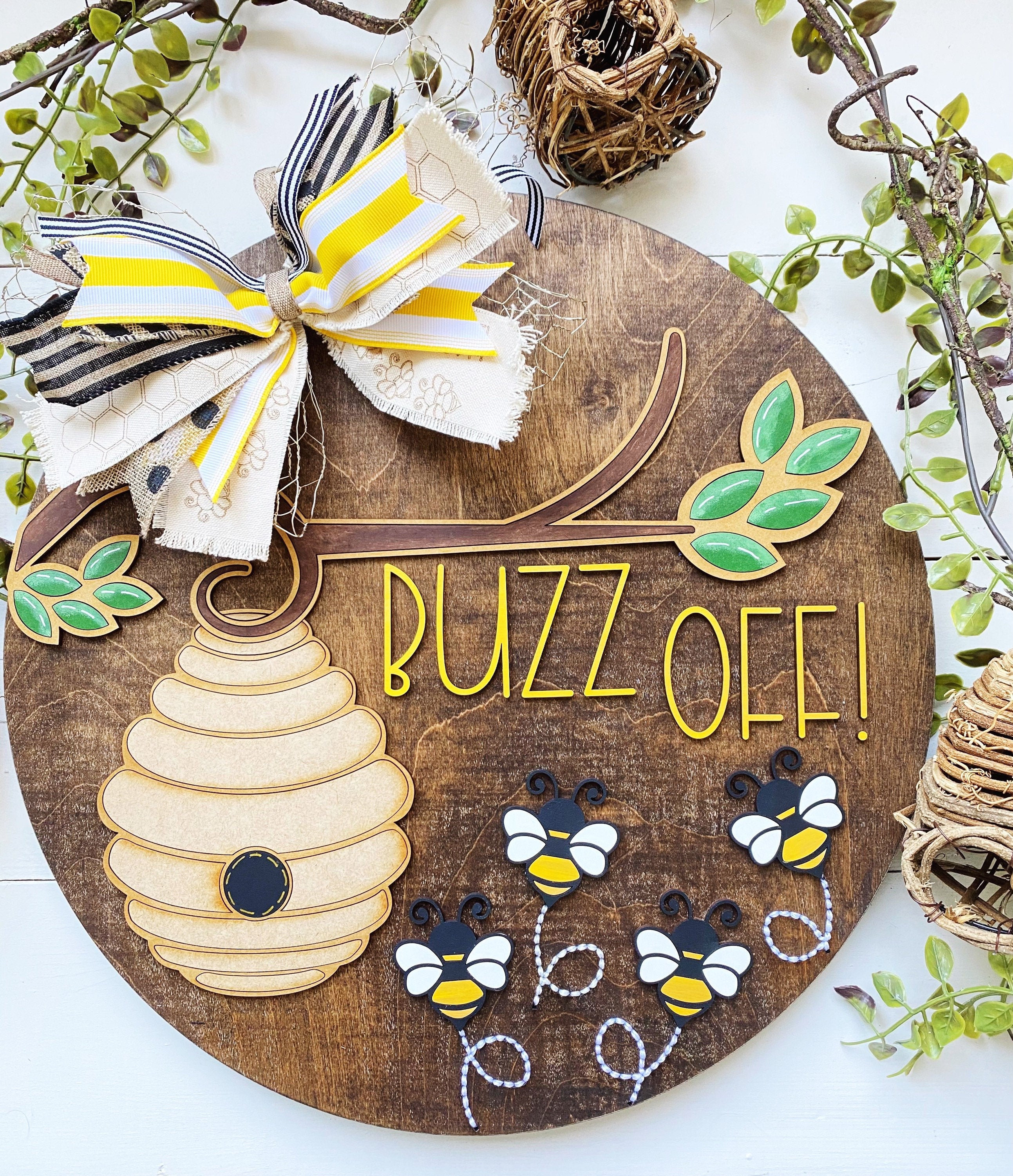Buzz off Round Sign SVG File, Laser File, Glowforge SVG File, Bumble ...