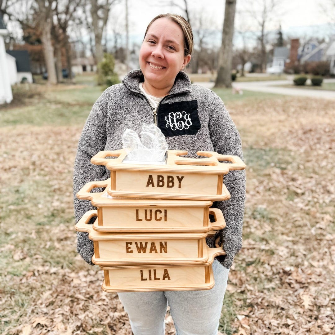Personalized Wooden Snack Tray With Cup & Snack Holder - Etsy