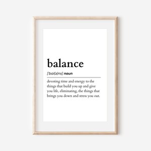 Balance Definition Print, Printable Wall Art, Digital Download Print ...