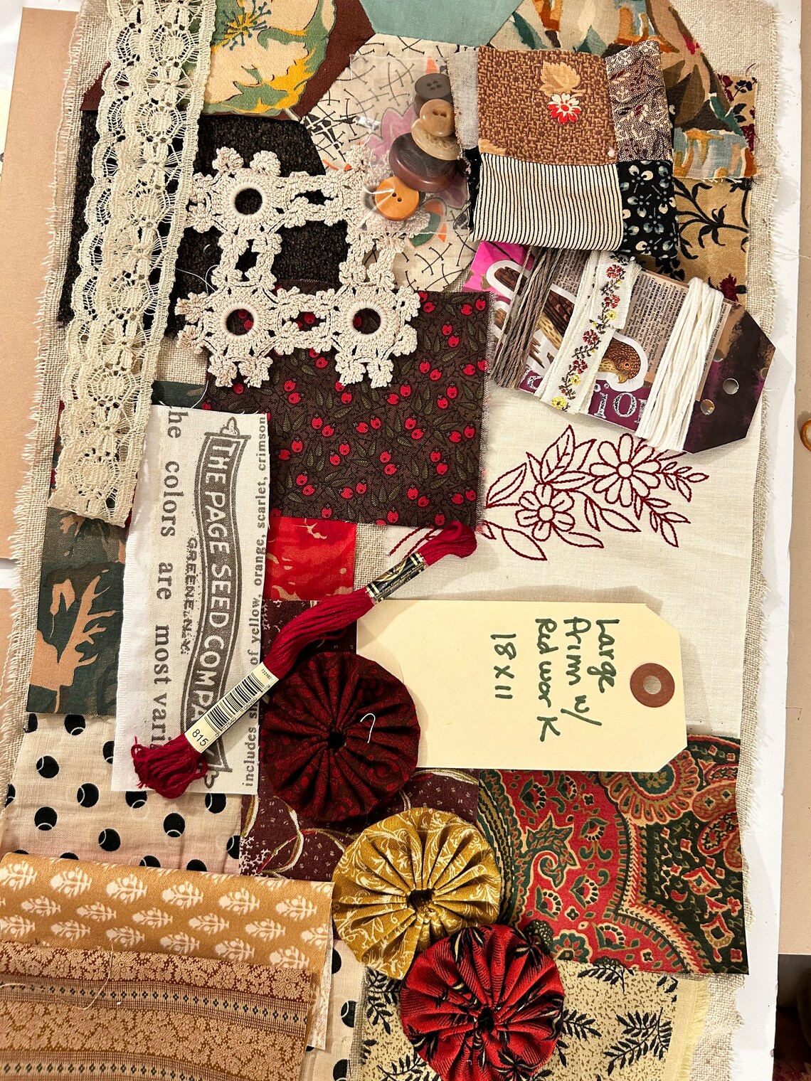 Lg Primitive Redwork Slow Stitch Kit - Etsy