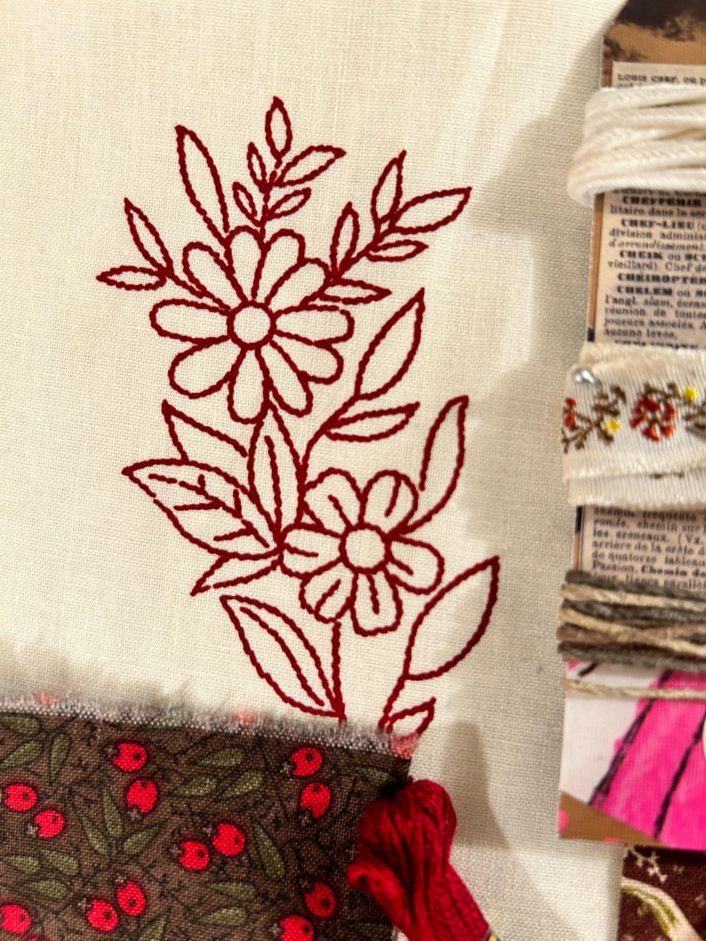 Lg Primitive Redwork Slow Stitch Kit - Etsy