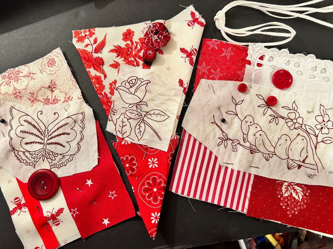 Redwork Slow Stitch Banner Kit - Etsy