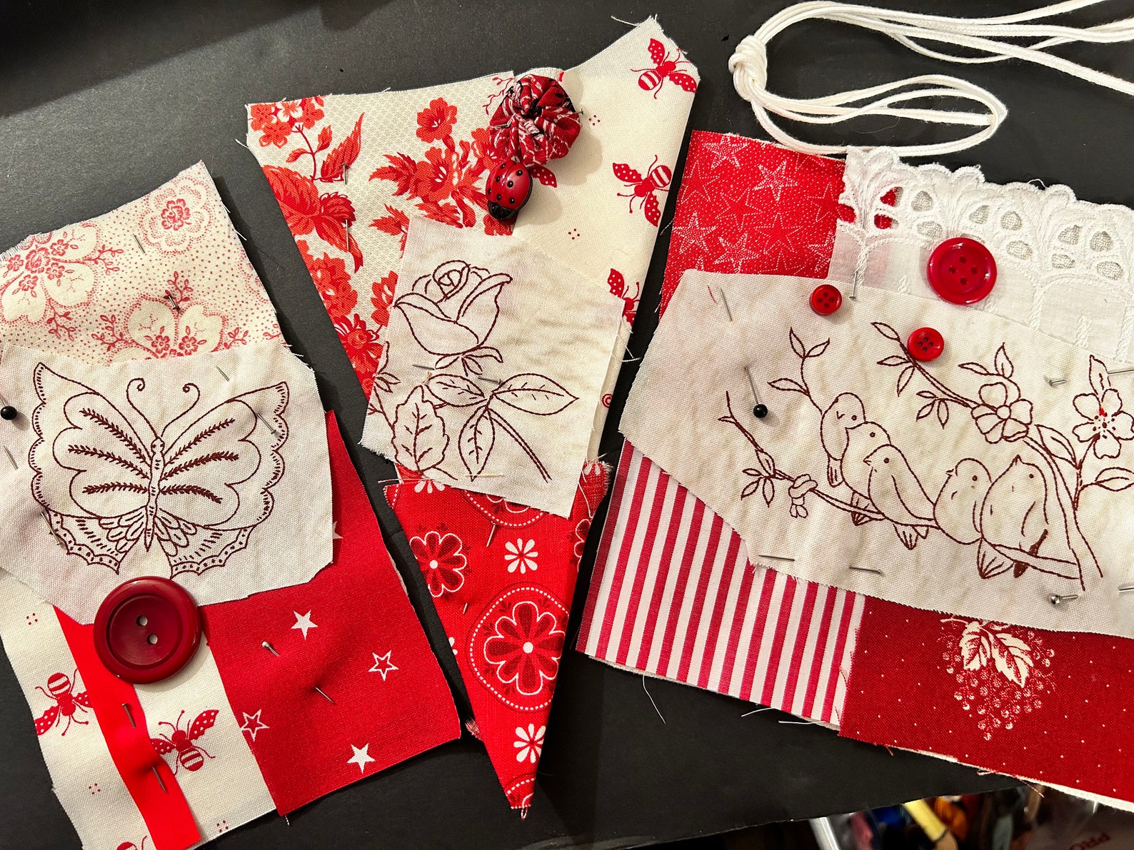 Redwork Slow Stitch Banner Kit - Etsy