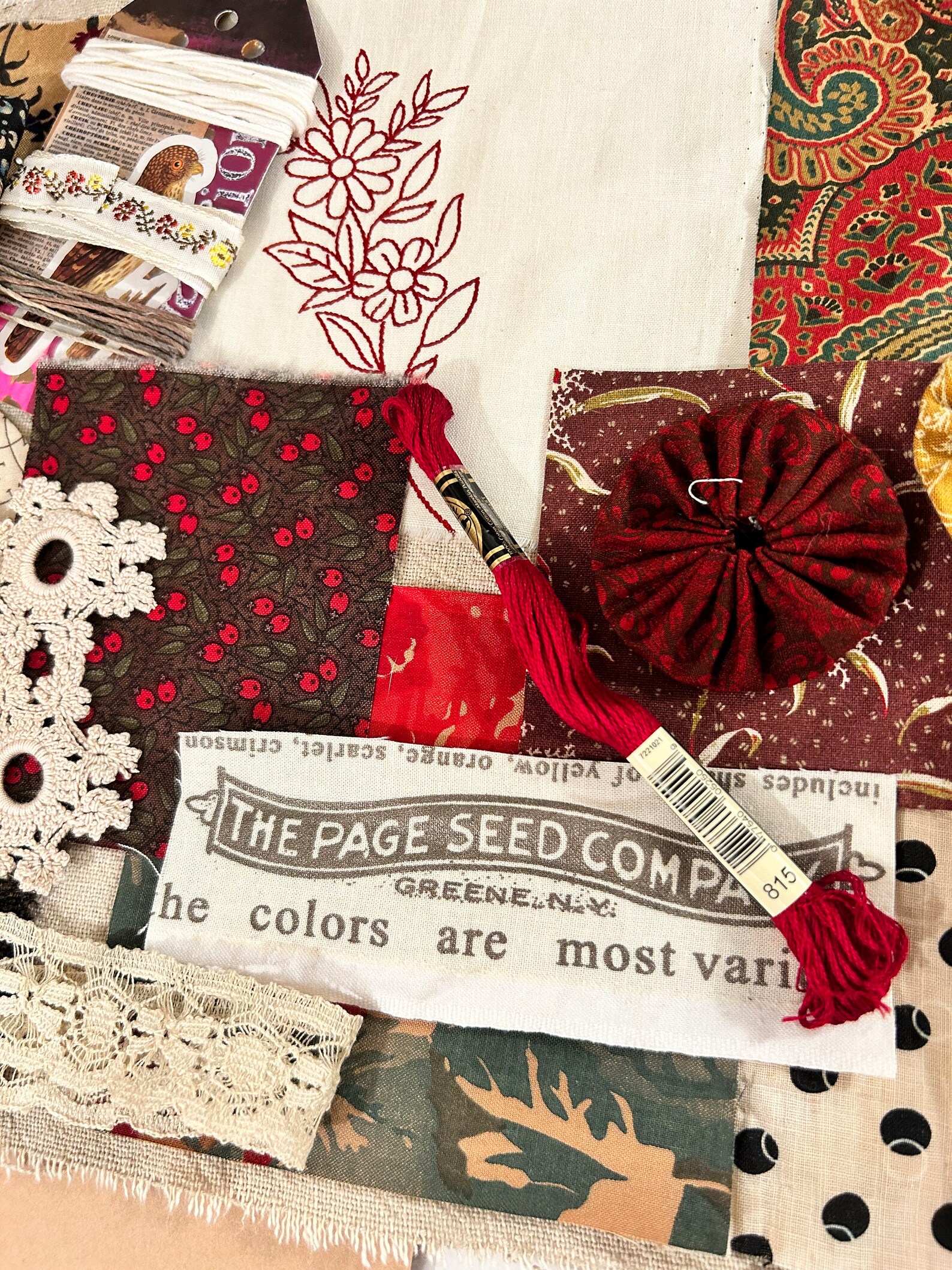 Lg Primitive Redwork Slow Stitch Kit - Etsy