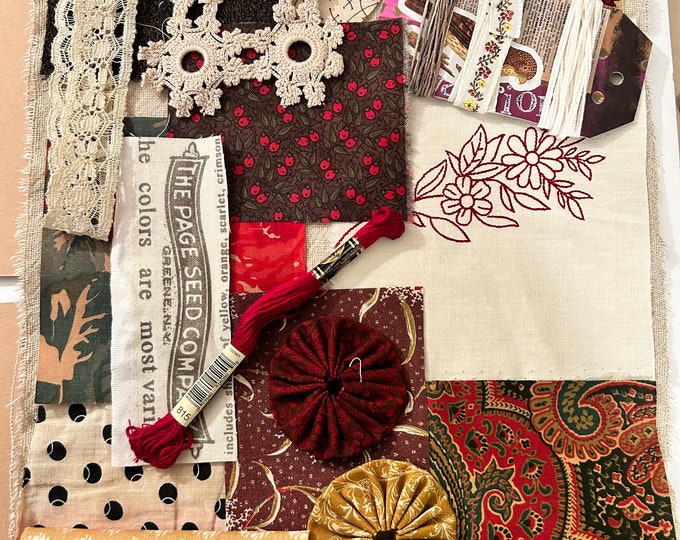 Lg Primitive Redwork Slow Stitch Kit - Etsy