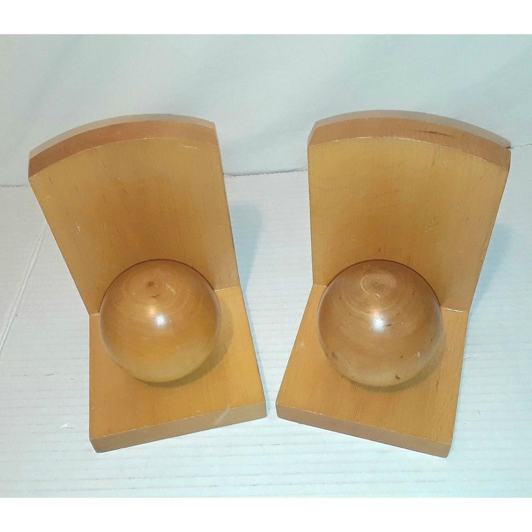 Round Ball Bookends, Light Brown Wood Orb Home Decor MCM Minimalist - Etsy