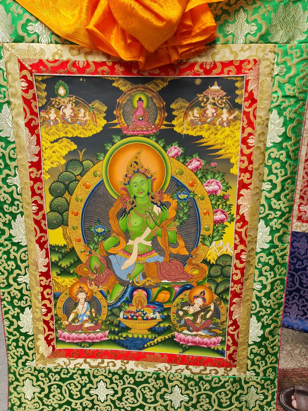 Green Tara Thangka: Goddess of Compassion With Brocade - Etsy