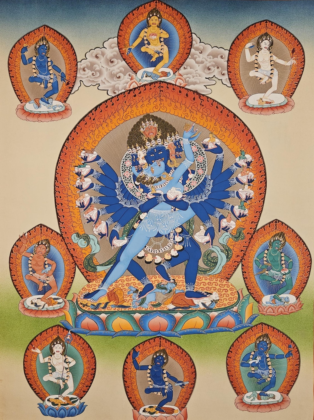 365. Shri Hevajra With Eight 8 Daikinis Marpa Transmission Thangka ...