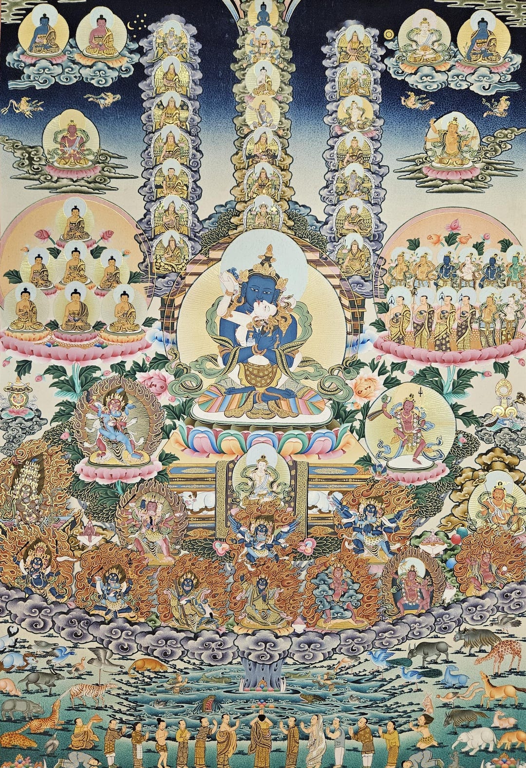 391. Nyingma Lineage Tree Thangka Painting: Guru Orgyen Dorje Chang ...