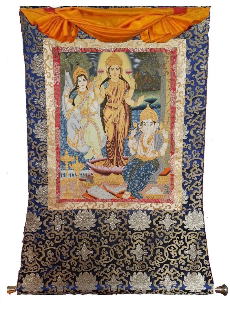 458. Laxmi Saraswati Ganesh Thangka Painting: Newari Art, Wealth ...