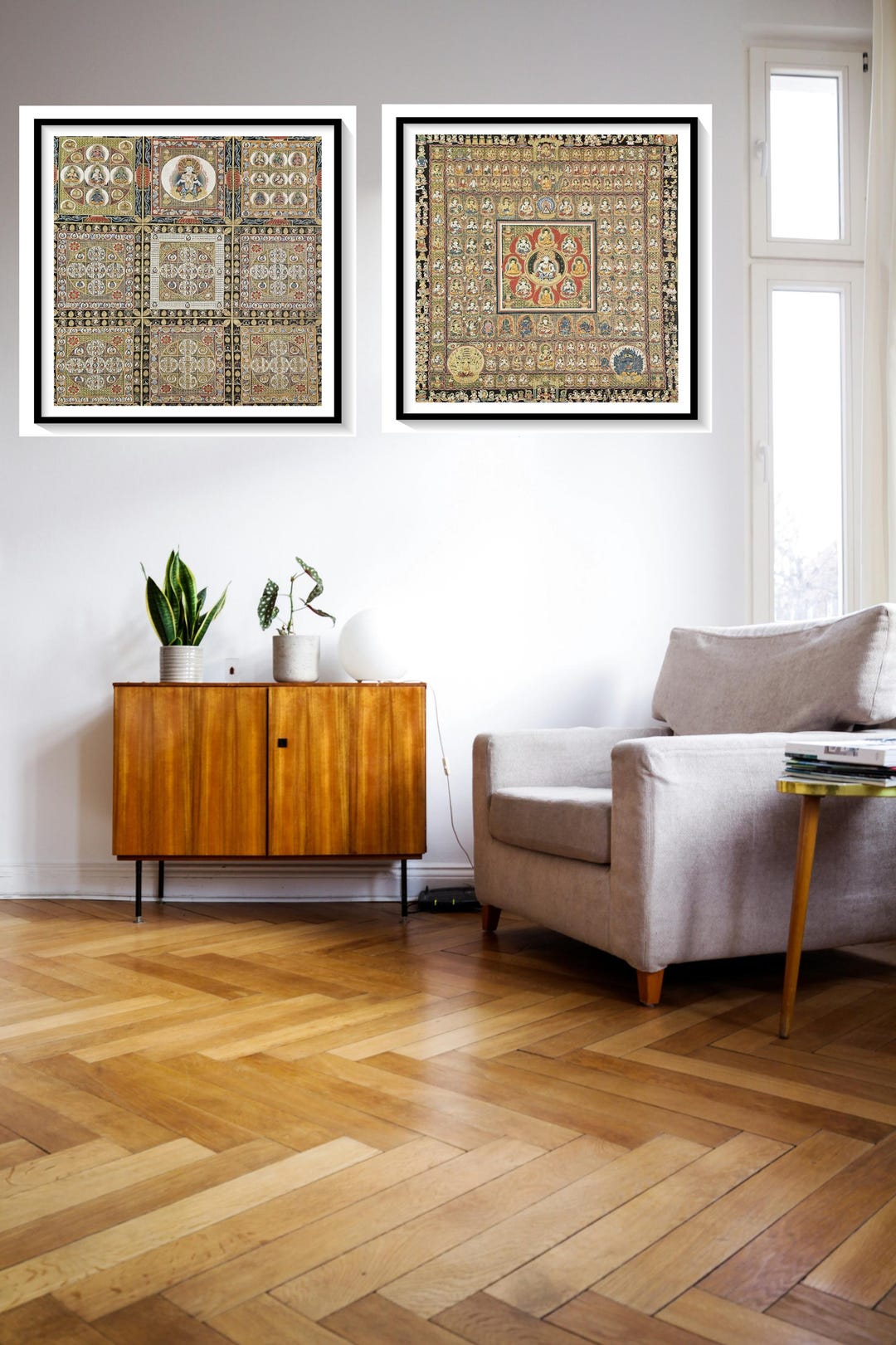 Ryokai (roukai) Dharma Dhatu and Vajra Dhatu Mandala Thanka (thangka ...