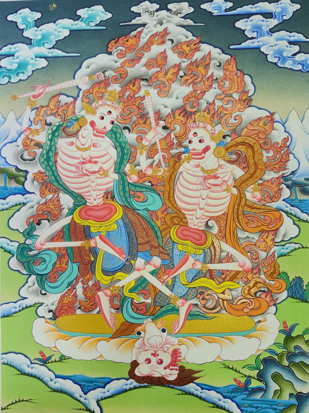 43. Shmashana Adhipati Thangka: Chitipati Skeleton Deity Painting - Etsy