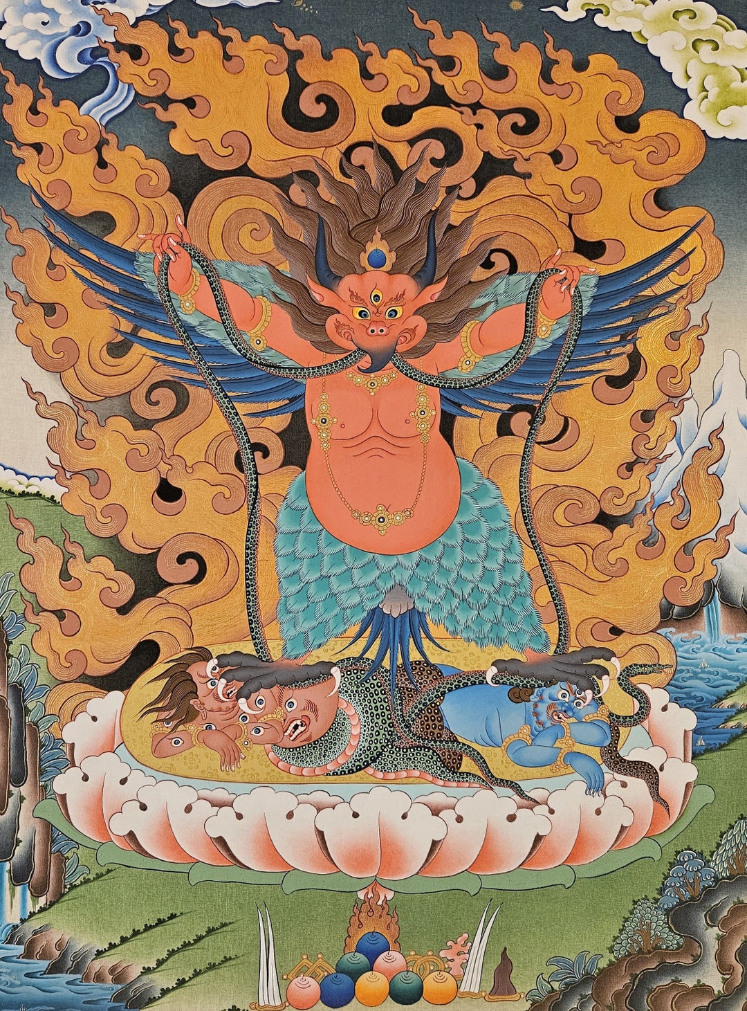 353. Garuda Thangka Painting: Tibetan Buddhist Art With Brocade - Etsy