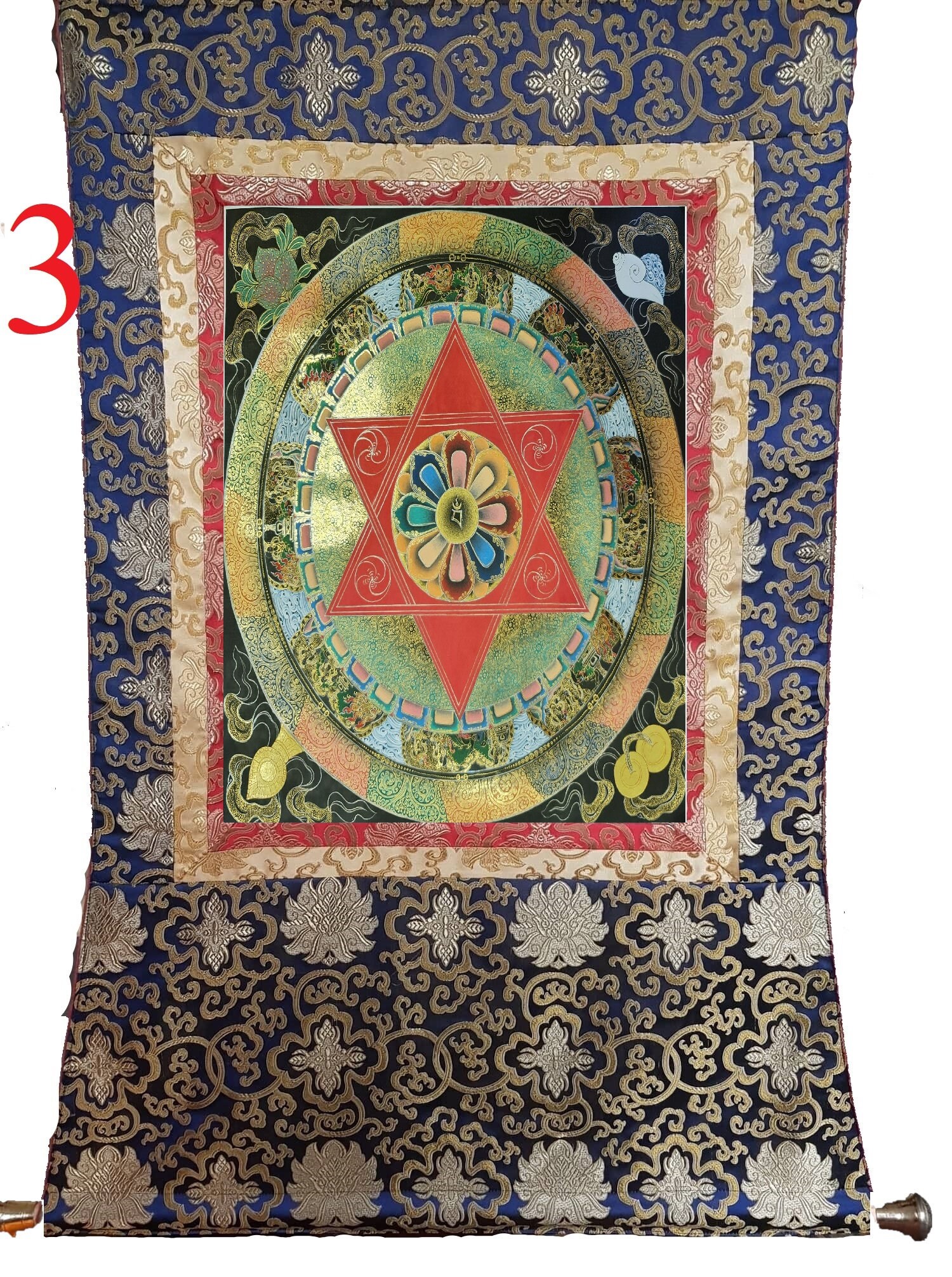 93. Black and 24 K Gold Mandala Thangka thanka. Free Brocade / Free ...